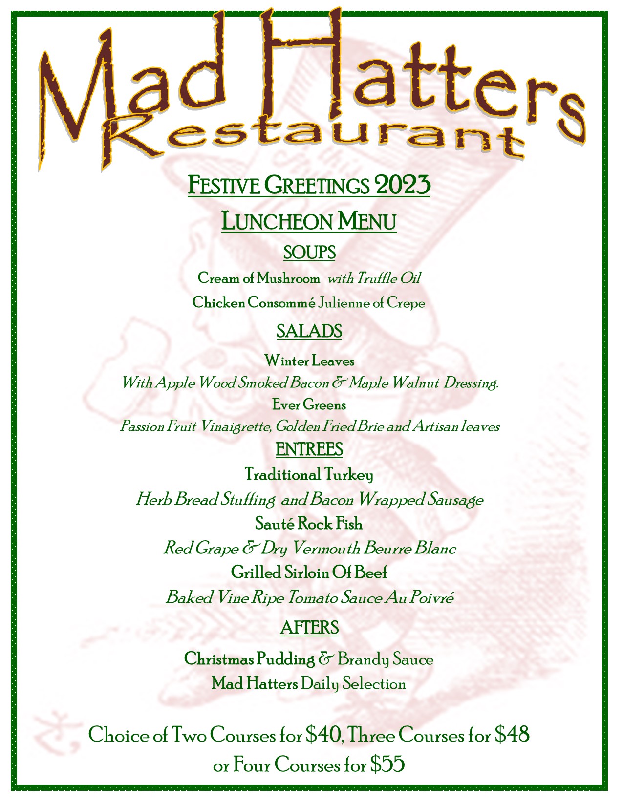 Mad Hatters | Our Menus